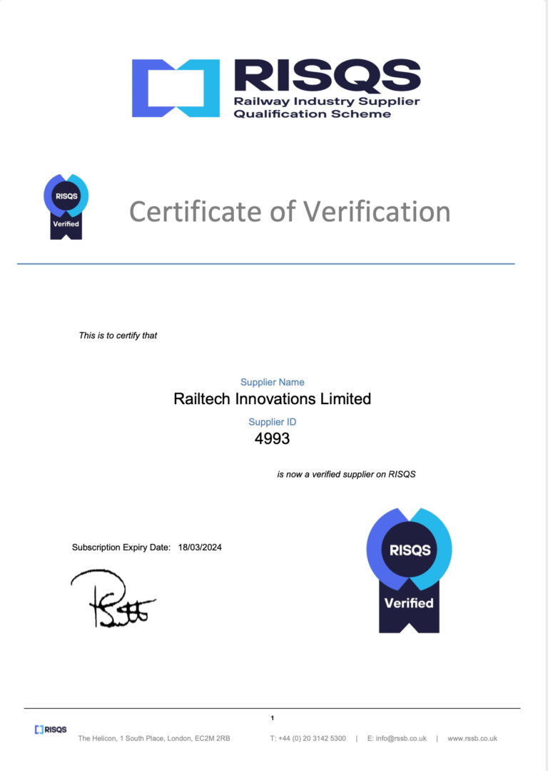 RISQS VERIFICATION CERT 2024 - Railtech Innovations